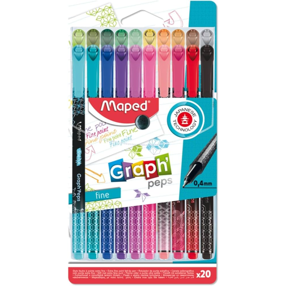 Maped - 20 Graph 'Peps Felt-Tip Pen Fine Tip 0.4mm 20 Vibrant Color Pe ...